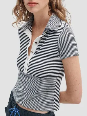 Rag & Bone The Knit Striped Polo Shirt - Ivory Multi