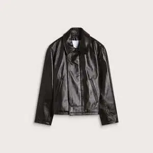 SAGE NATION Fold Leather Blouson - Dark Brown