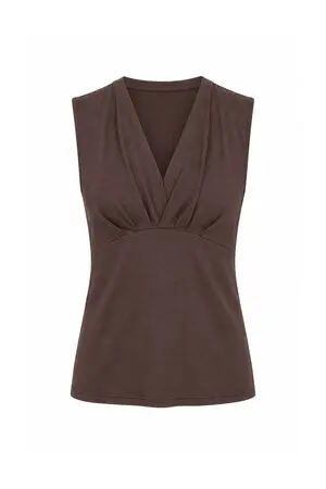 CONQUISTA Contoured Drape Sleeveless Top - Brown