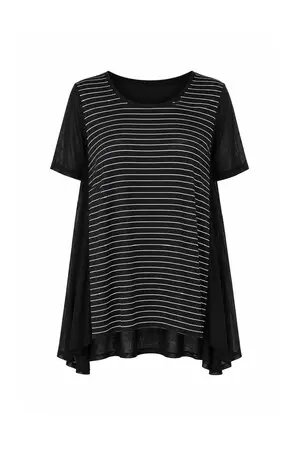 CONQUISTA Striped Asymmetric Tunic Top