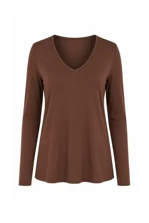 CONQUISTA Chocolate Long-sleeve V-neck Top - Brown