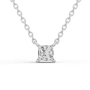 SEREIA OFFICIAL 14k Gold 0.75 Ct Lab Grown Princess Shape Diamond Pendant White Gold - Silver