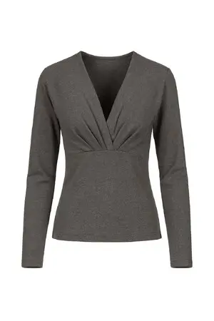 CONQUISTA Charcoal Draped V-neck Long-sleeve Top - Grey