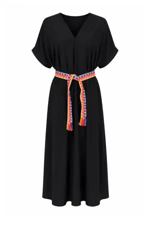 CONQUISTA Contrast Belt Midi Dress