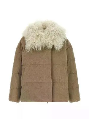 YVES SALOMON Quilted Fur-trim Single-breasted Coat
