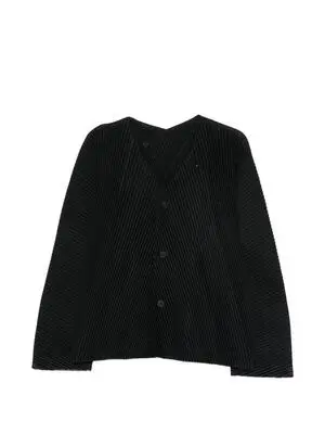 Issey Miyake Plissé-effect V-neck Shirt Jacket - Black