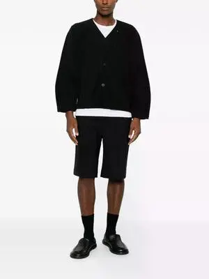 Issey Miyake Plissé-effect V-neck Shirt Jacket - Black