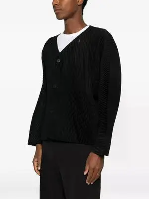 Issey Miyake Plissé-effect V-neck Shirt Jacket - Black