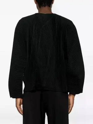 Issey Miyake Plissé-effect V-neck Shirt Jacket - Black