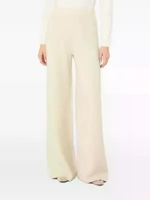 Max Mara Wide Wool And Cashmere Yarn Trousers Beige - Neutrals