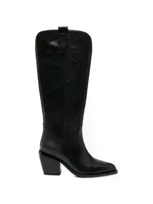 LINDA BAUMANN Embroidered Leather Boots - Black