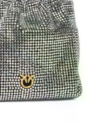 Pinko Fully Rhinestoned Shoulder Bucket Bag With Fur-effect Shoulder Strap