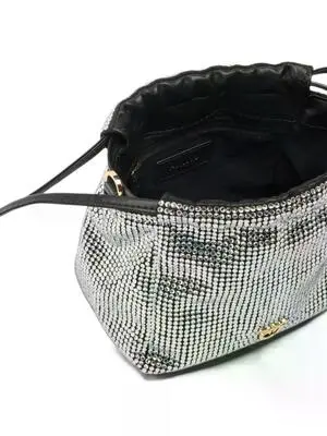 Pinko Fully Rhinestoned Shoulder Bucket Bag With Fur-effect Shoulder Strap
