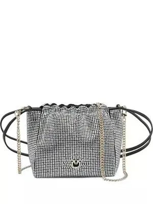 Pinko Fully Rhinestoned Shoulder Bucket Bag With Fur-effect Shoulder Strap - Silver