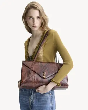 Saint Laurent Simone Medium In Python - Old Brandy