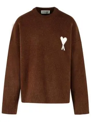 AMI Paris De Cœur' Chocolate Alpaca And Ecru Sweater - Brown