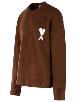AMI Paris De Cœur' Chocolate Alpaca And Ecru Sweater - Brown