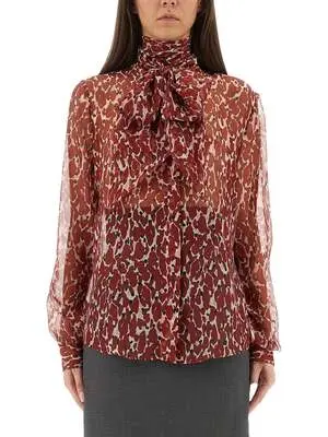 SAINT LAURENT Printed Silk Shirt - Red