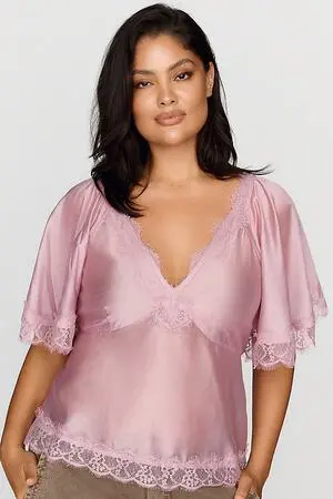 BY ANTHROPOLOGIE Silken Lace Blouse - Pink