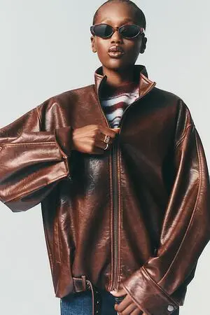 Anthropologie Belted Faux Leather Jacket