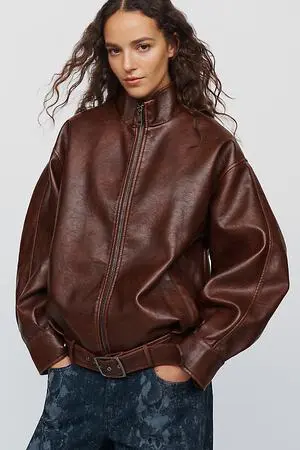 Anthropologie Belted Faux Leather Jacket