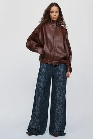Anthropologie Belted Faux Leather Jacket