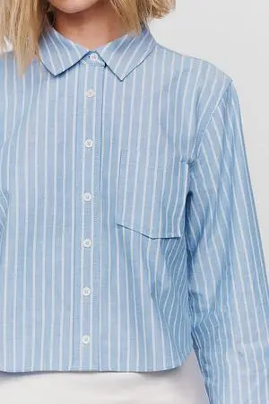 Maeve Merritt Cotton Stretch Cropped Buttondown Shirt - Blue Stripe