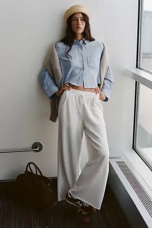 MAEVE Merritt Cotton Stretch Cropped Buttondown Shirt