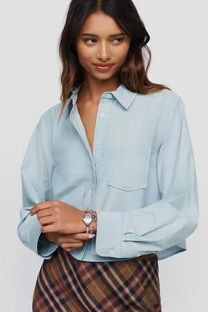 MAEVE Merritt Cotton Stretch Cropped Buttondown Shirt