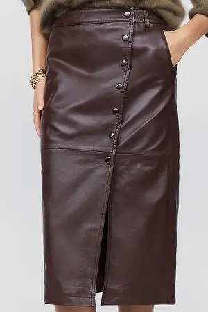 Anthropologie Leather Snap Front Pencil Skirt