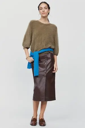 Anthropologie Leather Snap Front Pencil Skirt
