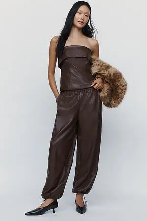Avec Les Filles Faux Leather Strapless Top