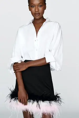 HUTCH Faux Feather Trim Mi Skirt