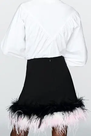 HUTCH Faux Feather Trim Mi Skirt