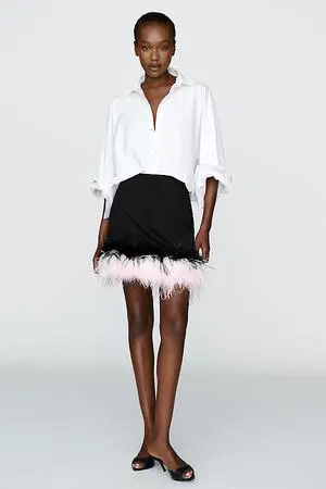 HUTCH Faux Feather Trim Mi Skirt