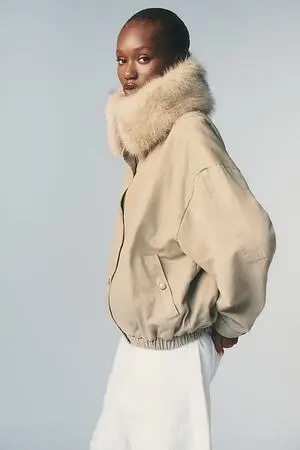 PILCRO Faux Fur Led Denim Bomber Jacket
