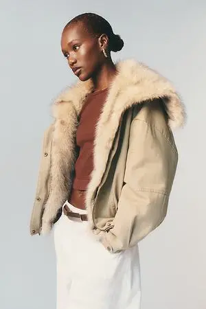 PILCRO Faux Fur Led Denim Bomber Jacket