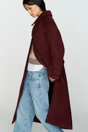Bernardo Wool Blend Funnel Neck Coat Jacket - Dark Red