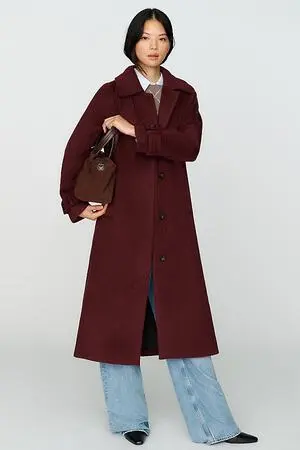 Bernardo Wool Blend Funnel Neck Coat Jacket - Dark Red
