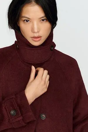 Bernardo Wool Blend Funnel Neck Coat Jacket - Dark Red