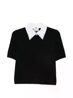 PENNYBLACK Embellished-collar Short-sleeve Sweater - Black