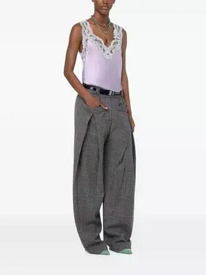 Rabanne Tailored Wide Leg Trousers In Tartan Wool