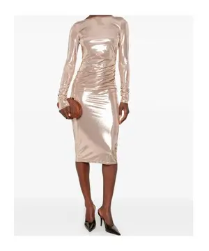 Patrizia Pepe Metallic-effect Ruched Midi Dress