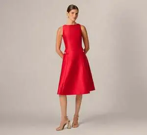 Adrianna Papell Sleeveless Bateau A Line Midi Dress - Red
