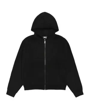 STUSSY Waffle Cashmere Zip Hood Sweater - Black