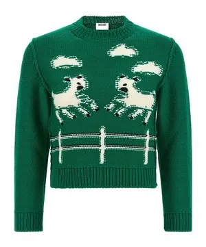 Moschino Extra-fine Merino Wool Intarsia Sweater - Green