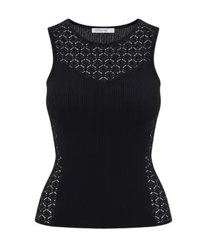 Patrizia Pepe Lace Panel Knitted Top - Black