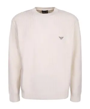 EMPORIO ARMANI Logo Embroidered Crewneck Jumper - White