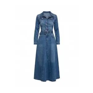 TANTRA SPAIN SL A-line Midi Denim Dress With Pockets And Removable Belt With Denim - Blue