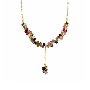 Rachel Nathan Watermelon Tourmaline Tear Drop Y-necklace - Gold